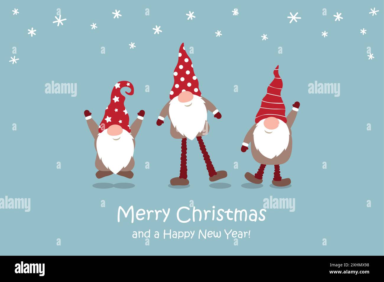 christmas greeting card with cute christmas dwarf in winter vector ...