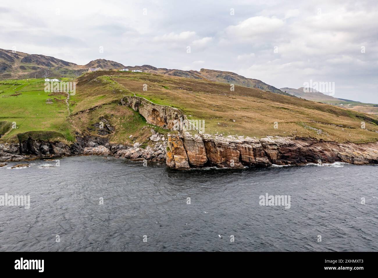 Aerial View of the rocky coastline at Muckros Head beach in Donegal ...