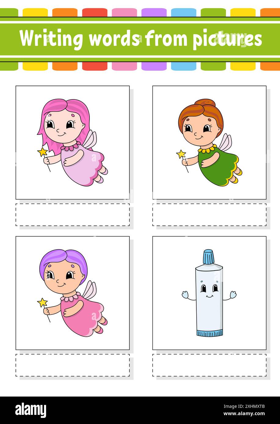 Writing words from pictures. Education developing worksheet. Activity ...