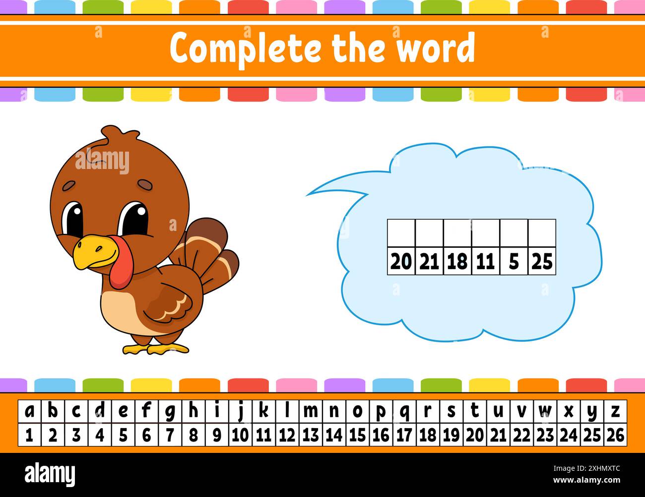 Complete the words. Cipher code. Learning vocabulary and numbers ...