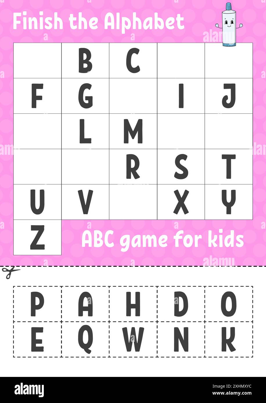 Finish the alphabet. ABC game for kids. Cut and glue. Education ...