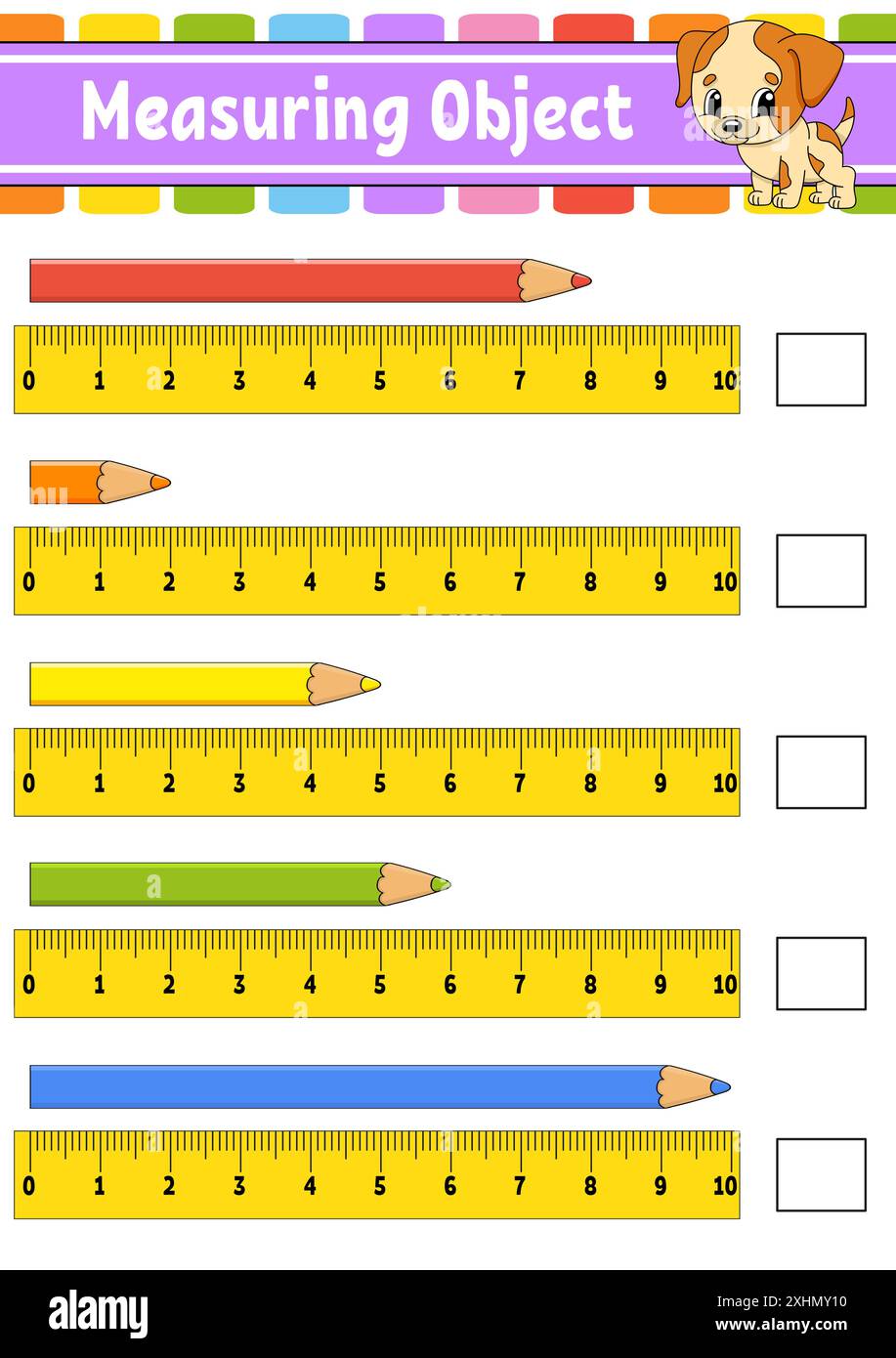 Measuring object with ruler. Education developing worksheet. Game for ...