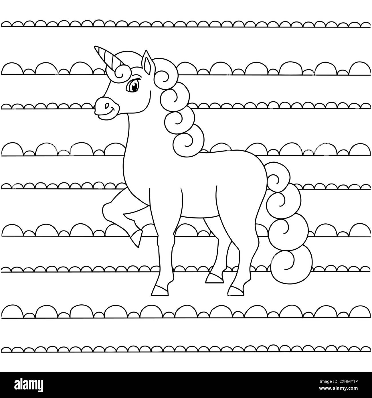 Magic fairy unicorn. Cute horse. Coloring book page for kids. Unusual ...