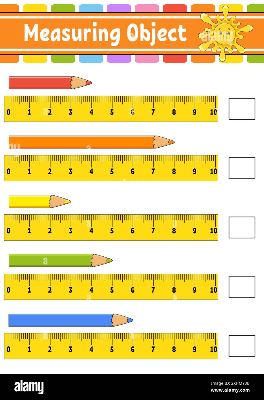 Measuring object with ruler. Education developing worksheet. Game for ...