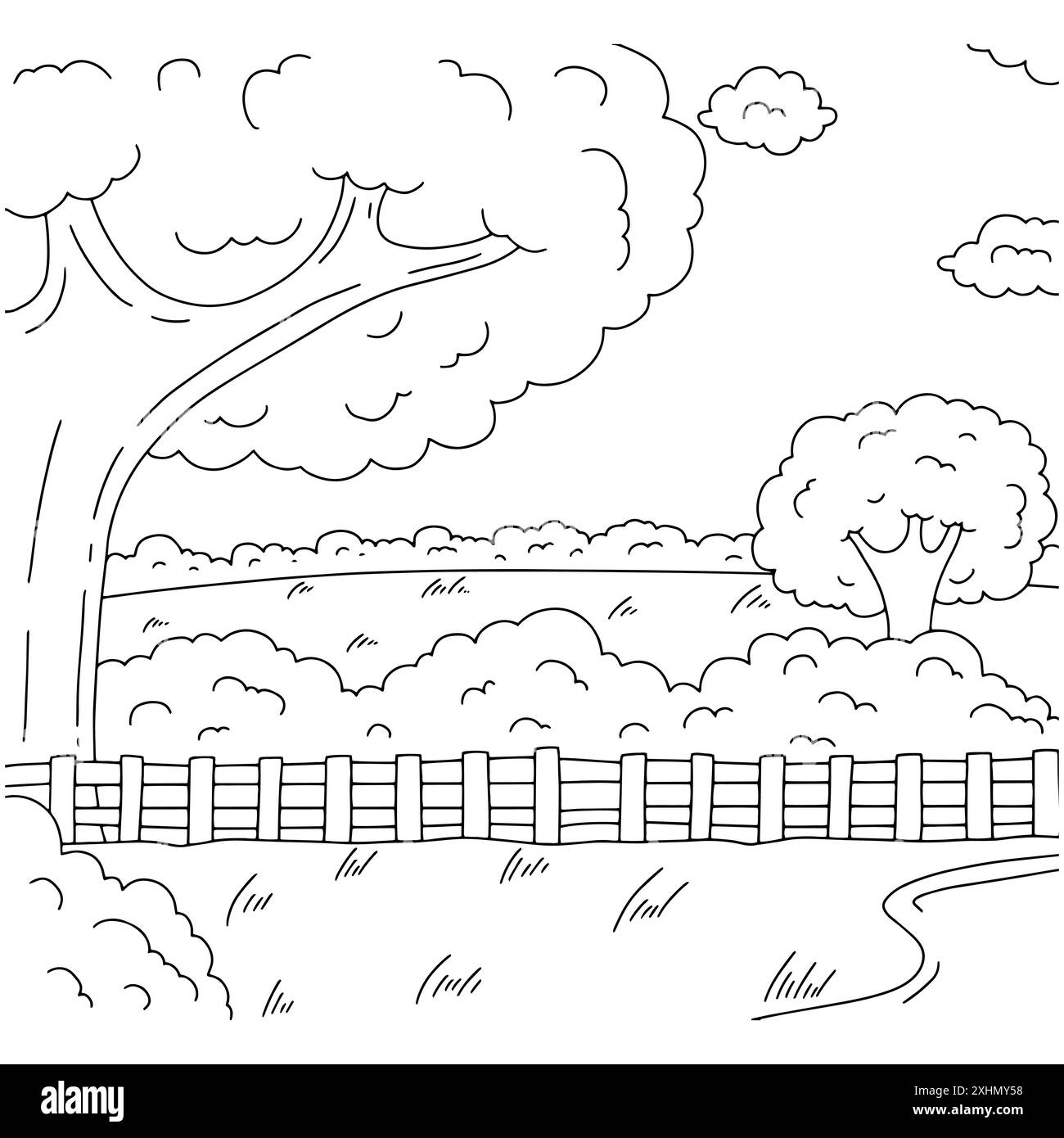 Wonderful natural landscape. Coloring book page for kids. Cartoon style ...