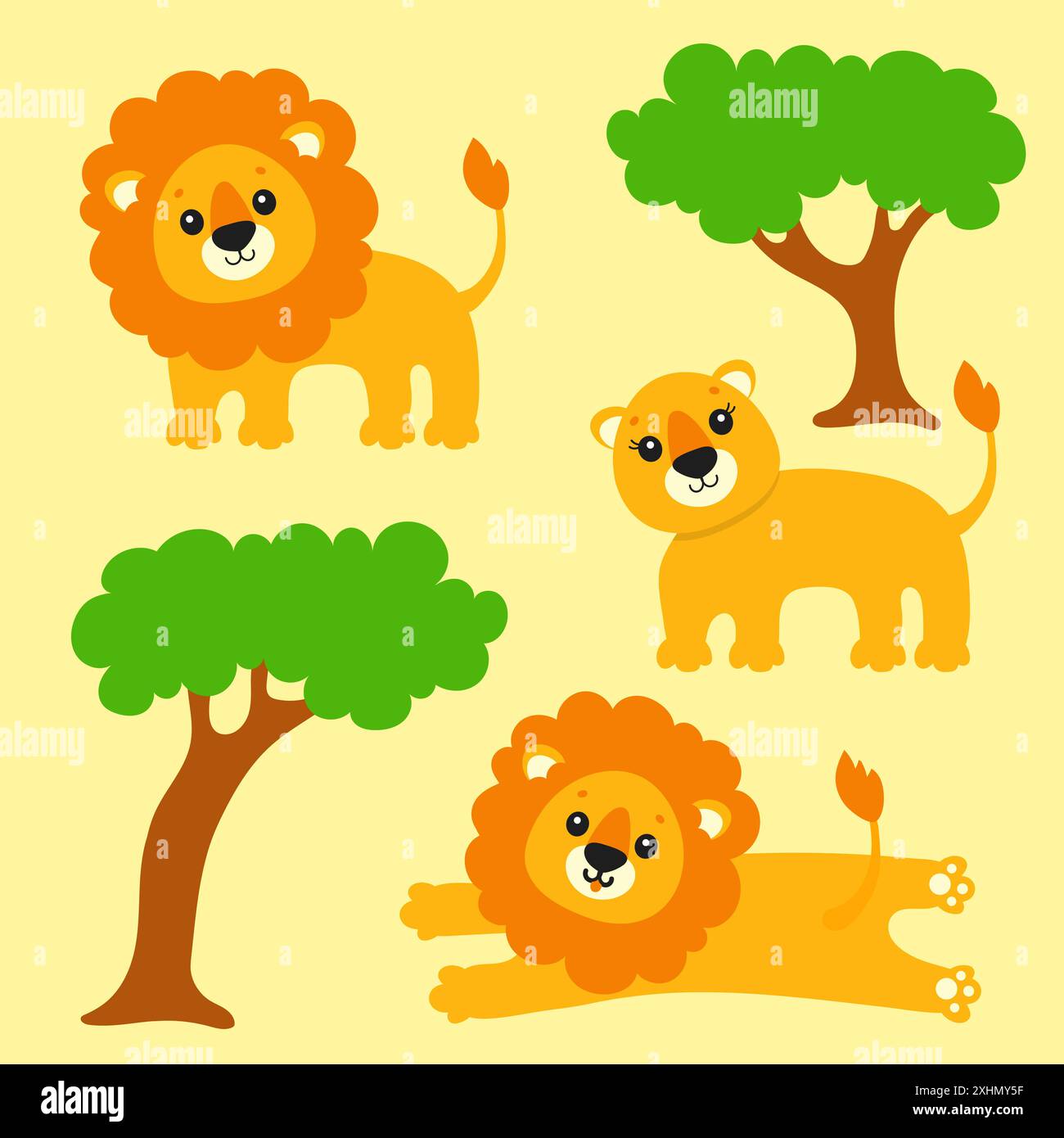 Cute lion set. Wild animal. Cartoon character. Colorful vector ...