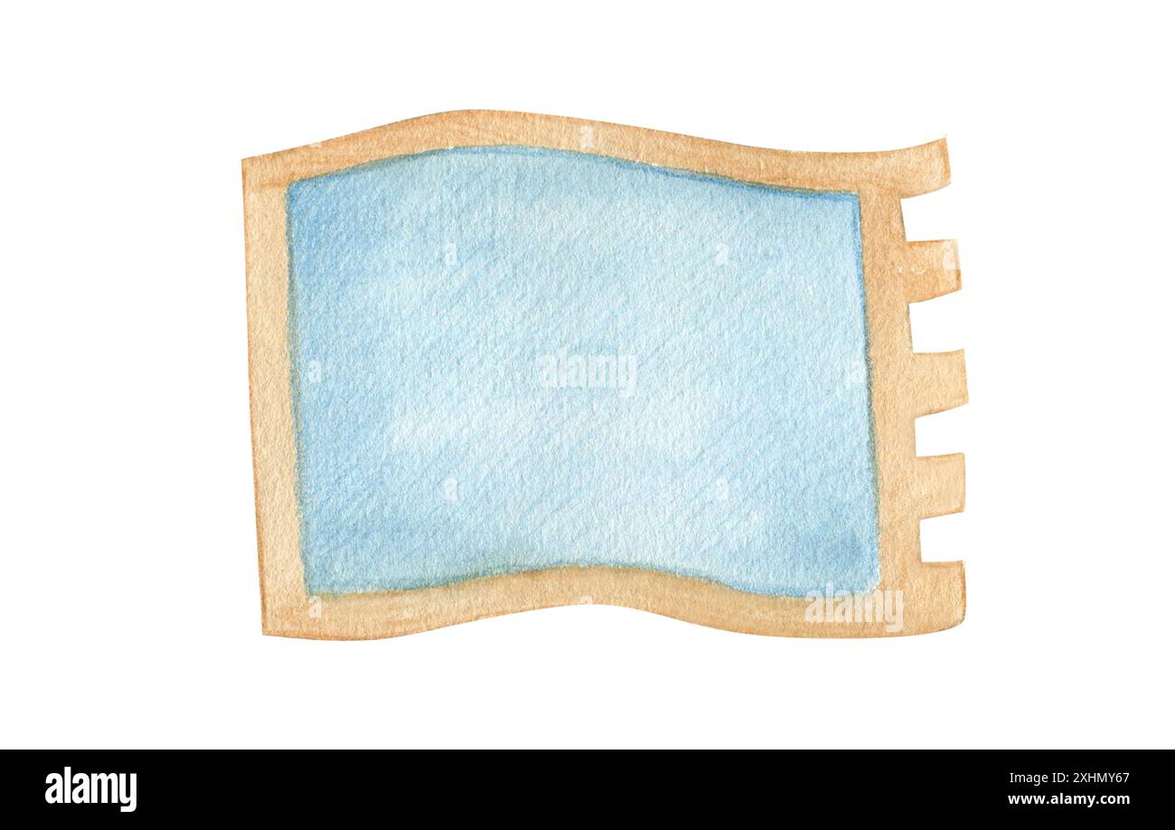 Watercolor illustration of a waving flag in blue. Long medieval flag ...