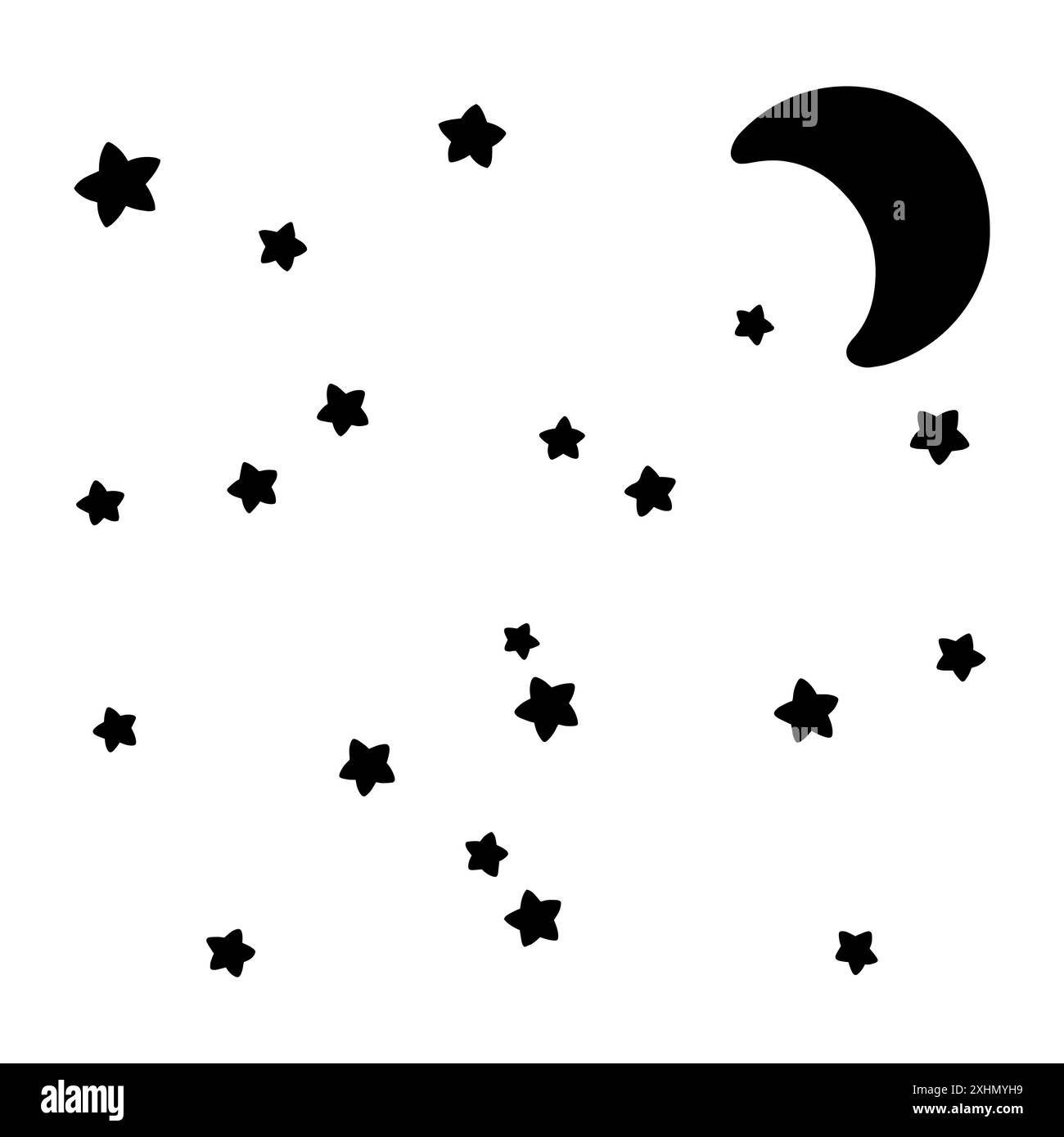 Starry night and moon. Black silhouette. Design element. Vector ...