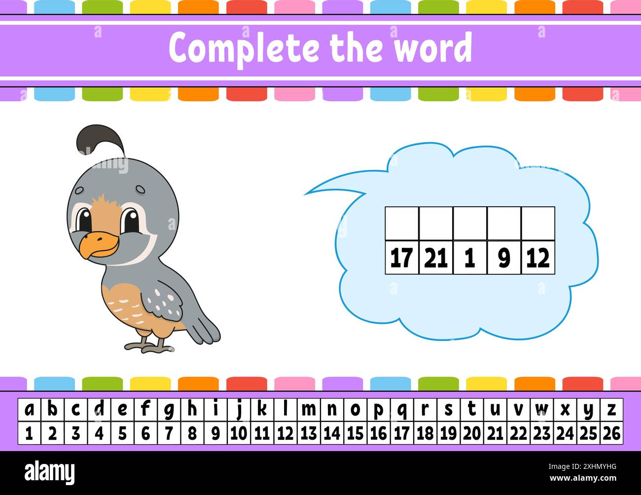 Complete the words. Cipher code. Learning vocabulary and numbers ...