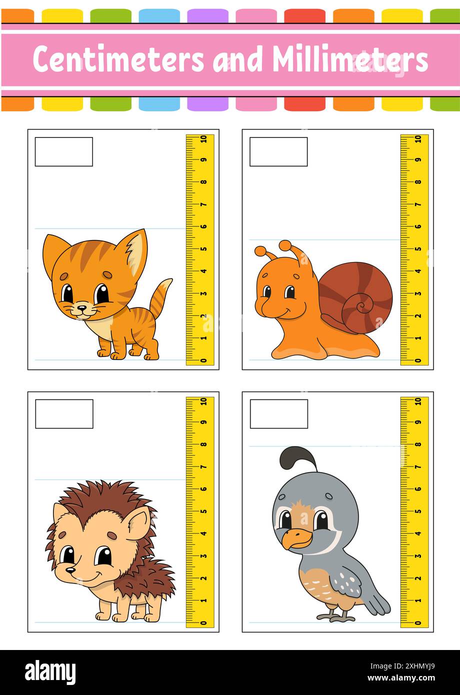 Measuring length in centimeter and millimeter. Education developing ...