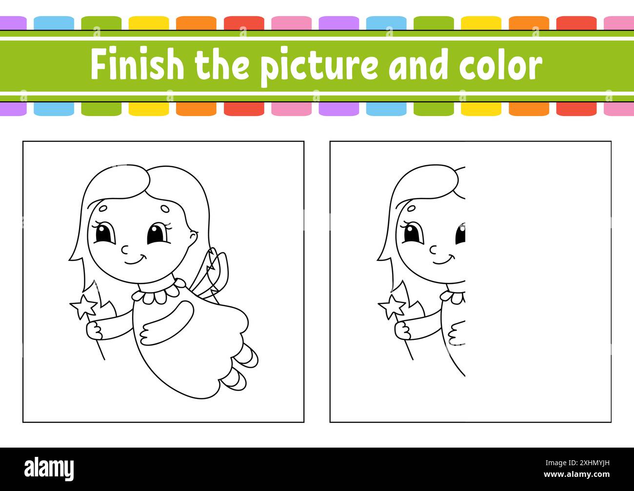 Finish the picture and color. cartoon character isolated on white ...