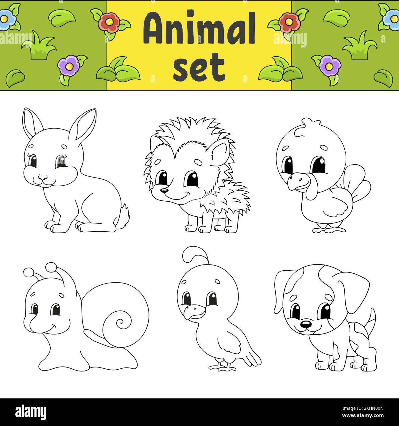 Coloring book for kids. Animal clipart. Cheerful characters. Vector ...