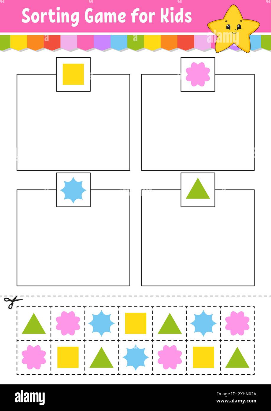Sorting game. Shapes and colors. Cut and glue. Education developing ...