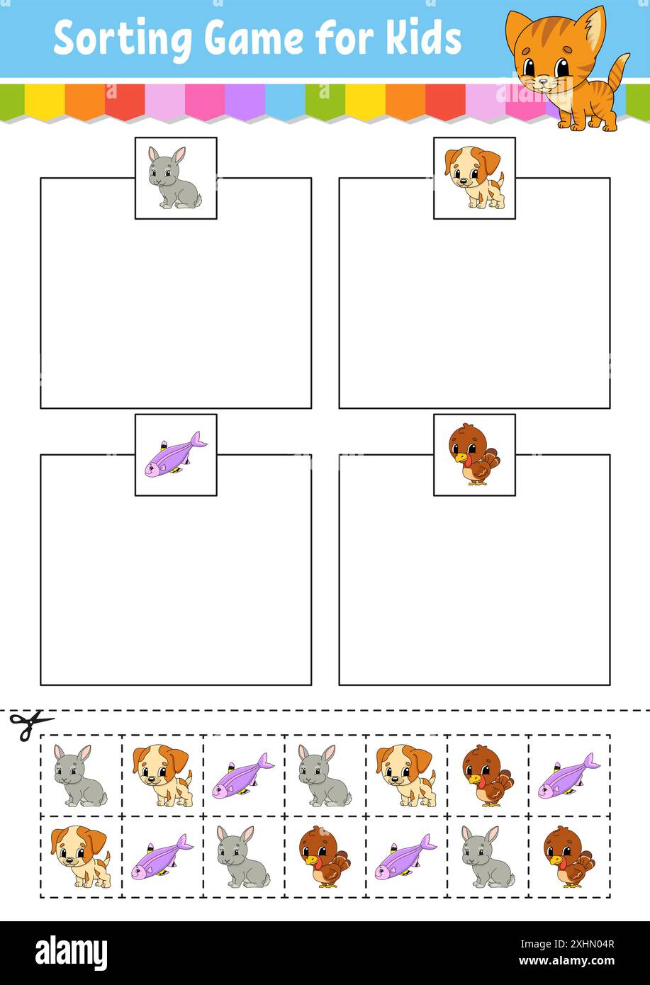 Sorting game for kids. Cut and glue. Education developing worksheet ...