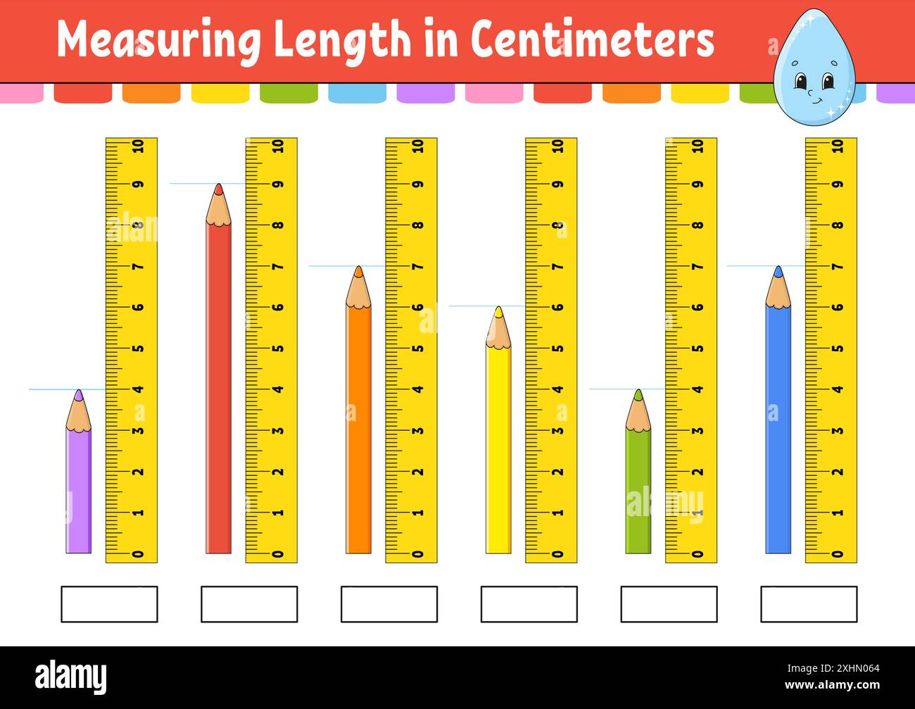 Measuring length in centimeter with ruler. Education developing ...