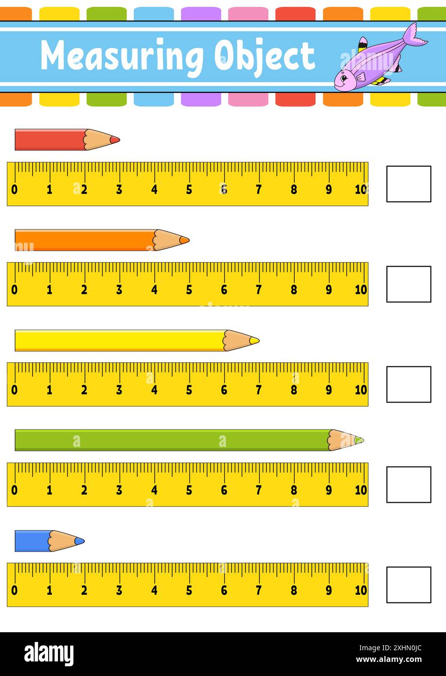 Measuring object with ruler. Education developing worksheet. Game for ...
