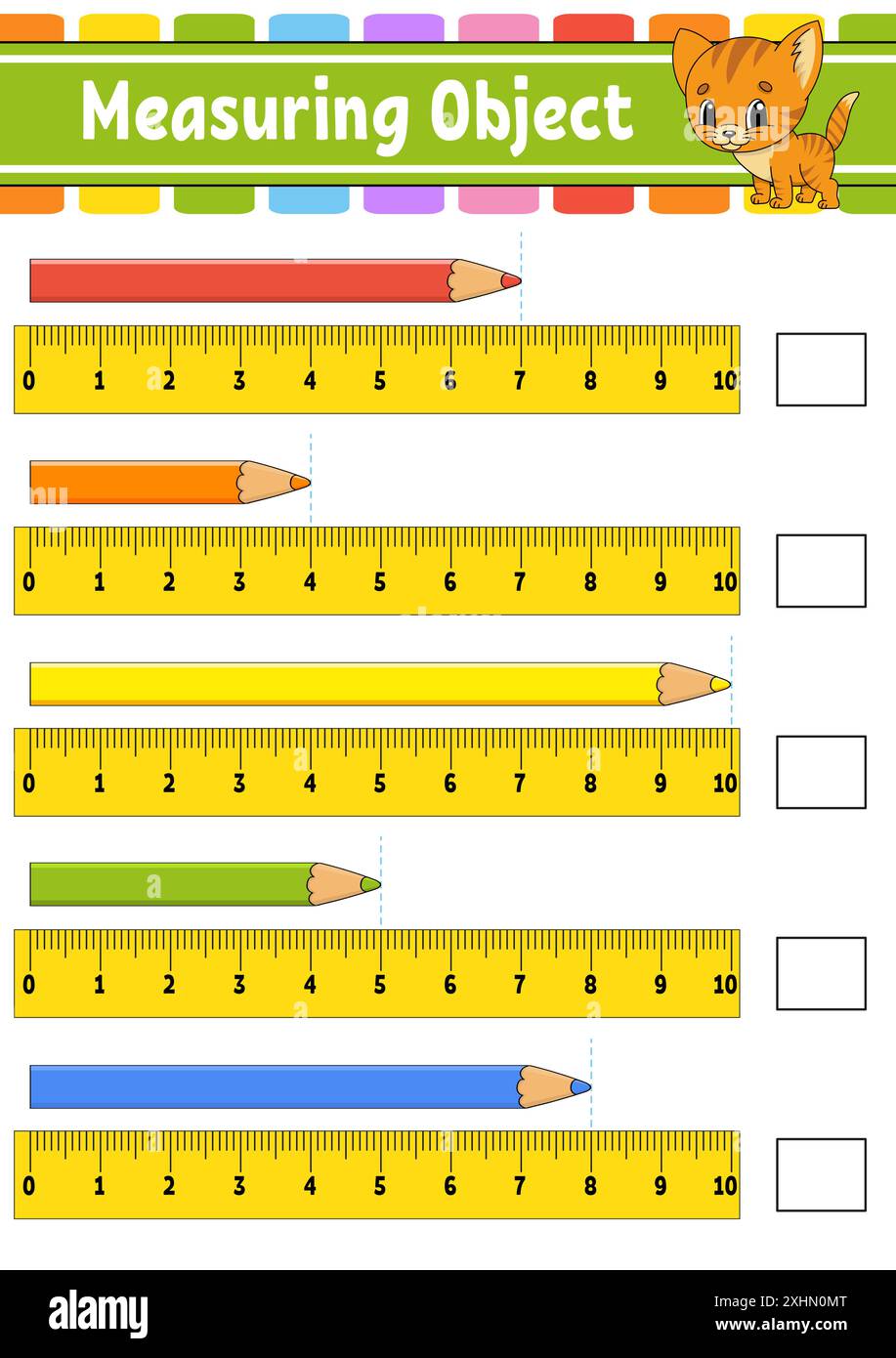 Measuring object with ruler. Education developing worksheet. Game for ...
