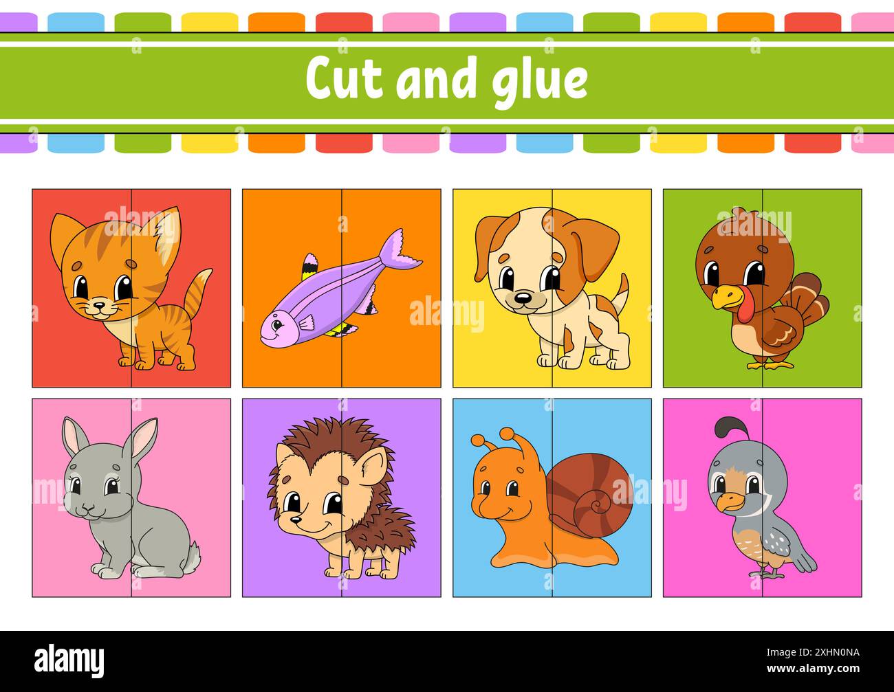 Cut and play. Paper game with glue. Flash cards. Education worksheet ...