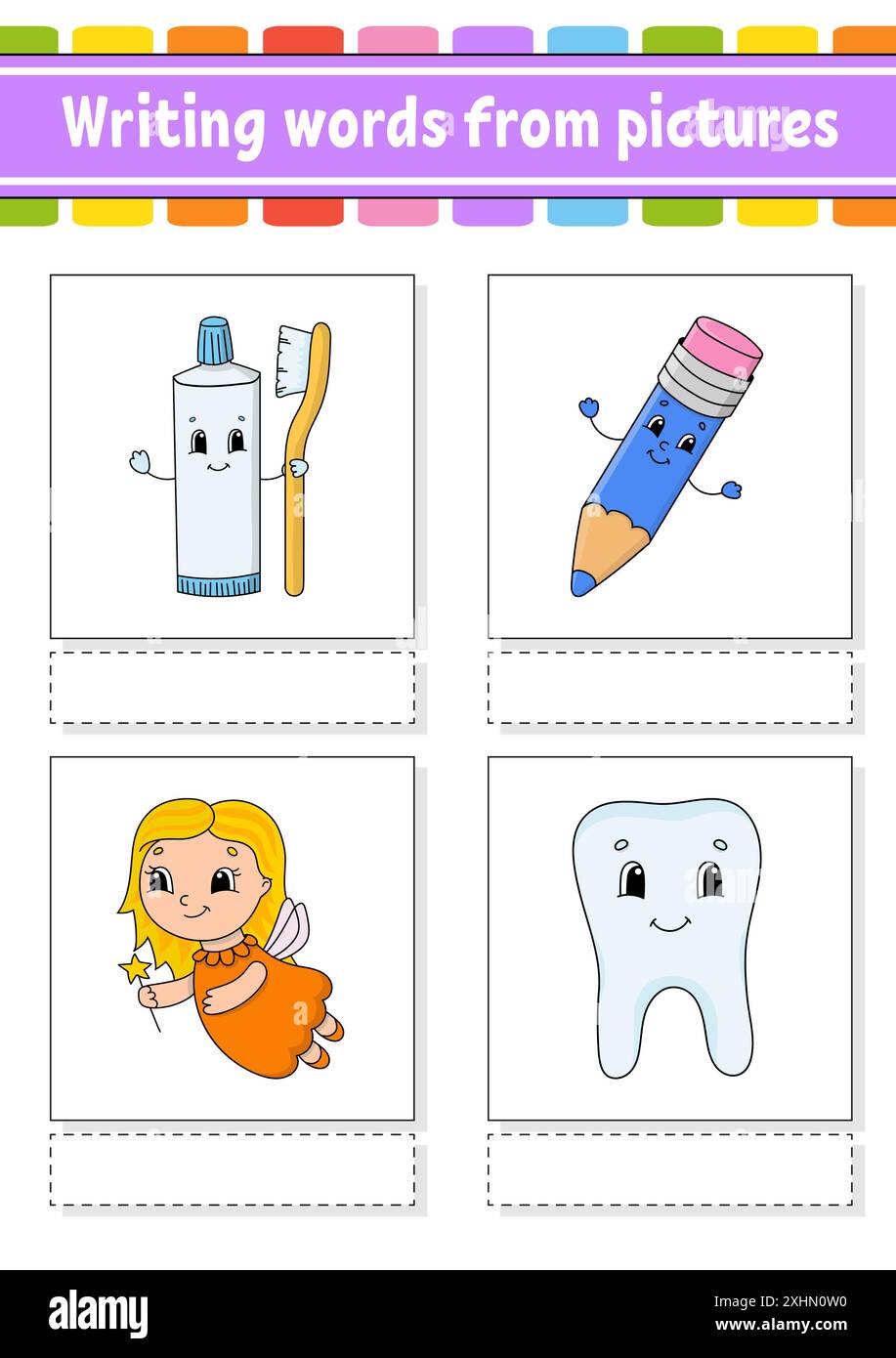 Writing words from pictures. Education developing worksheet. Activity ...