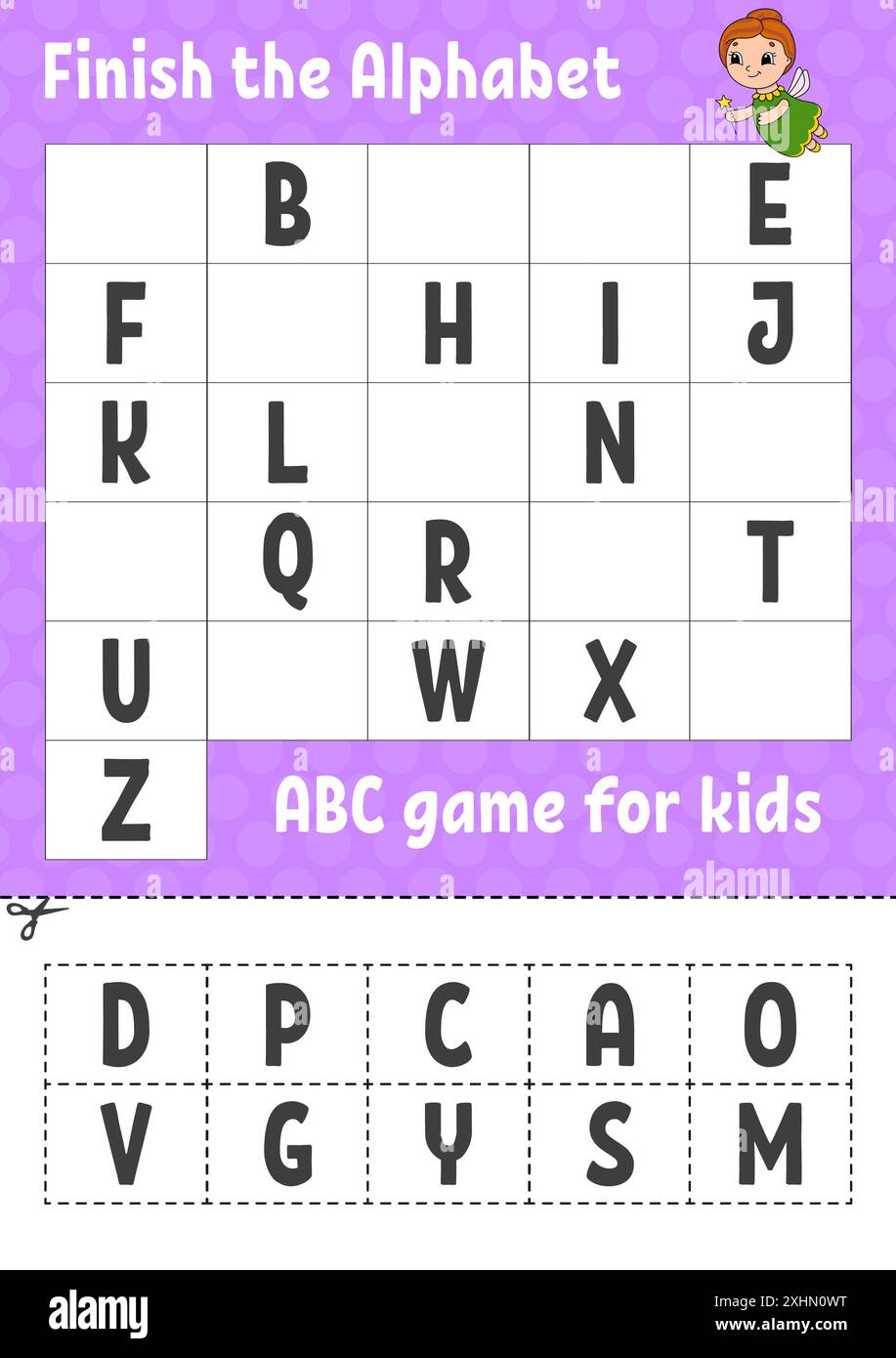 Finish the alphabet. ABC game for kids. Cut and glue. Education ...