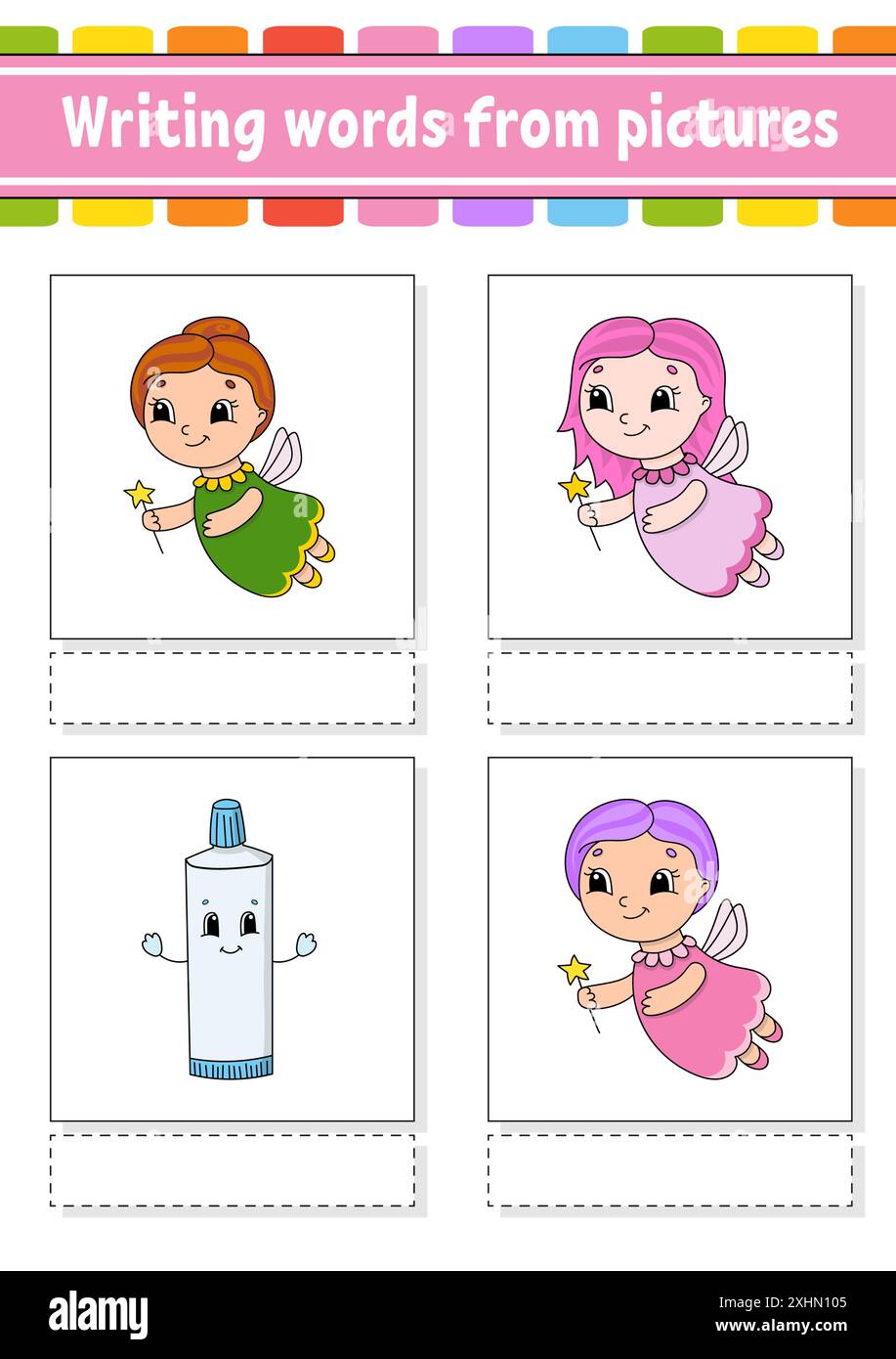 Writing words from pictures. Education developing worksheet. Activity ...