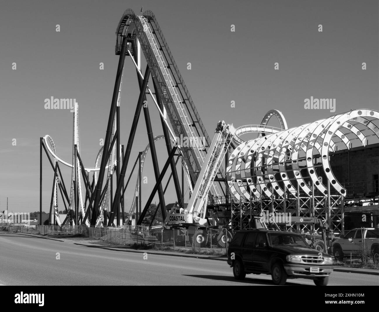 Construction of a new giant roller coaster ride hi-res stock ...