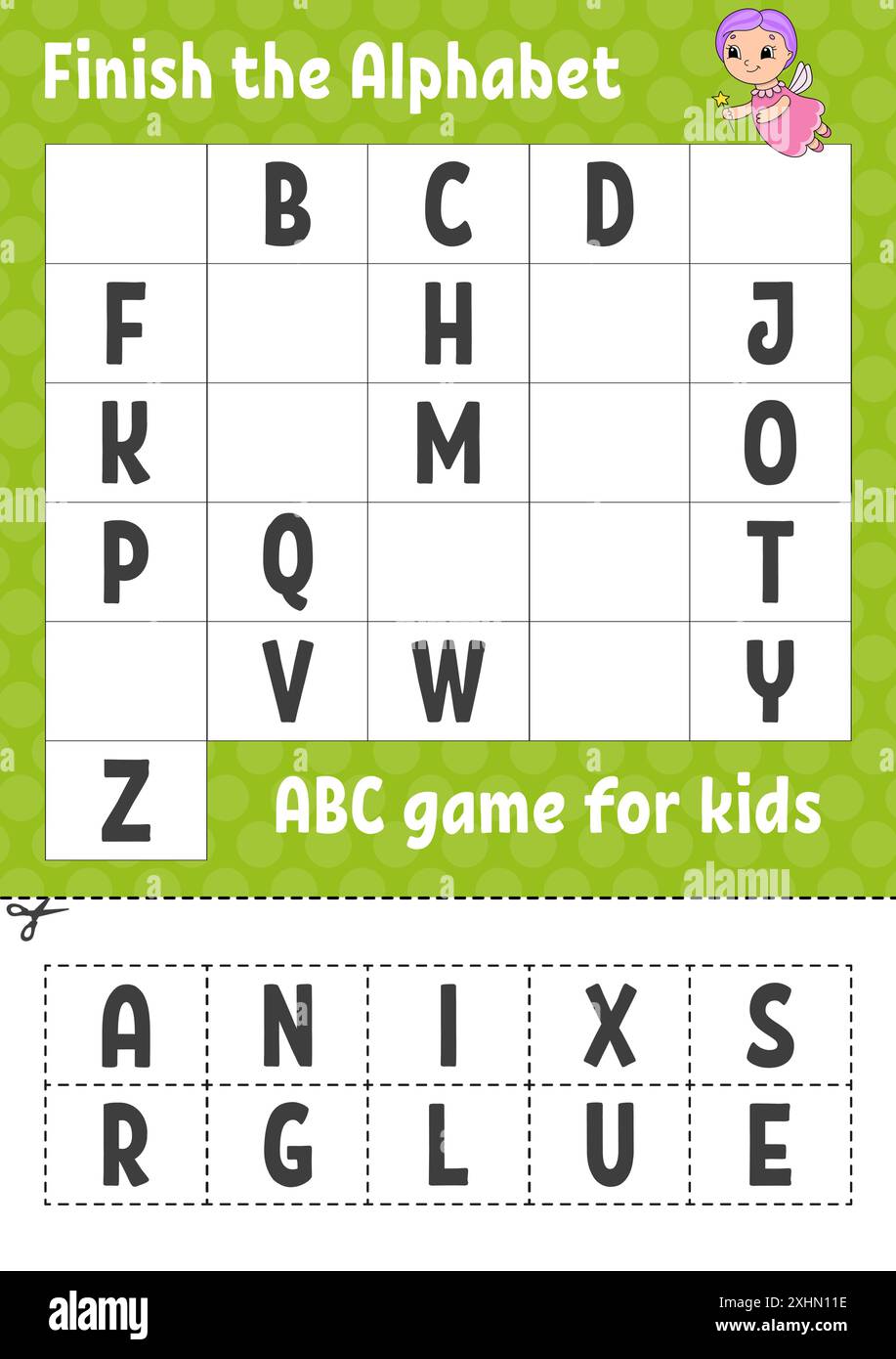 Finish the alphabet. ABC game for kids. Cut and glue. Education ...