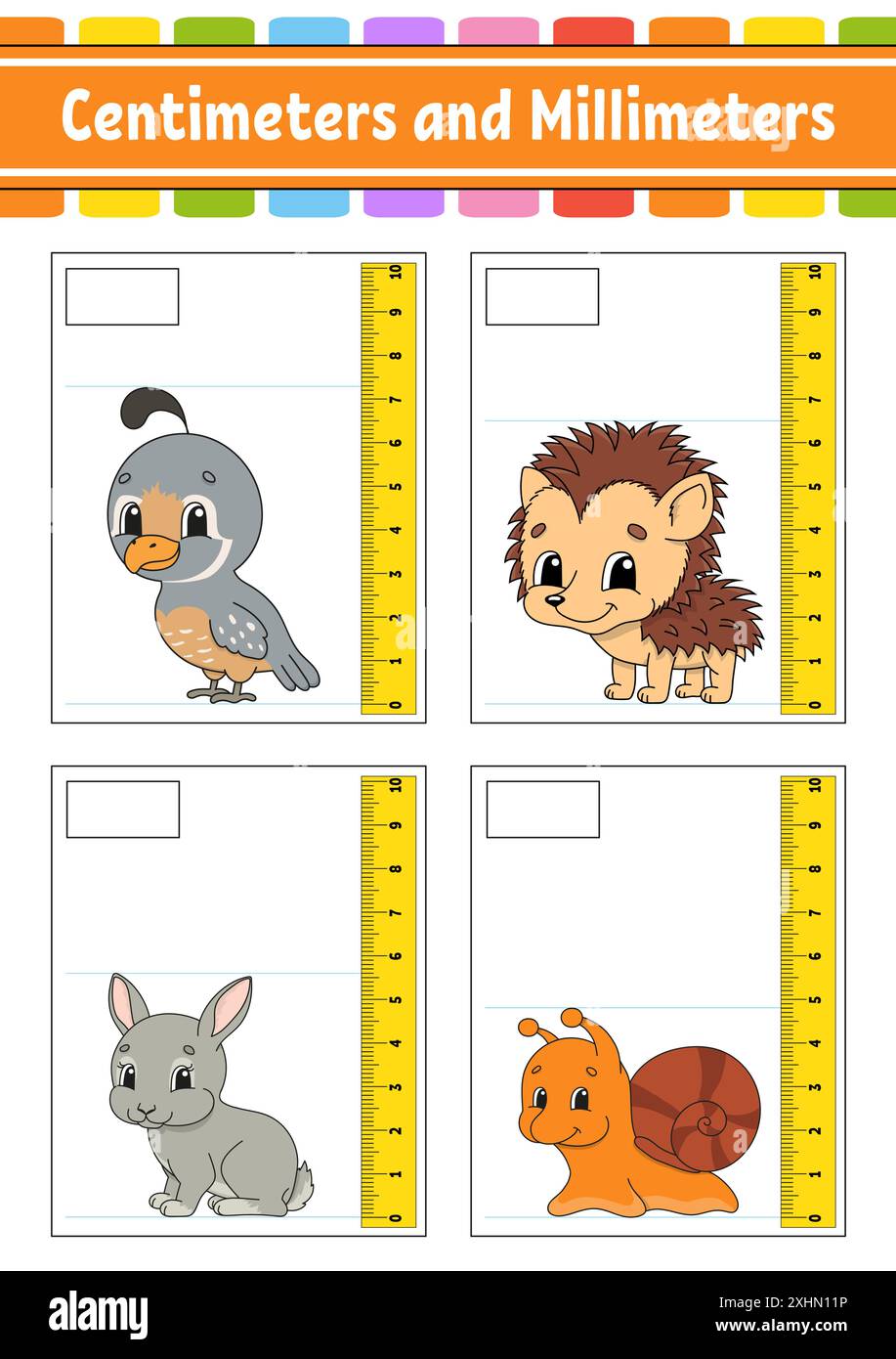 Measuring length in centimeter and millimeter. Education developing ...