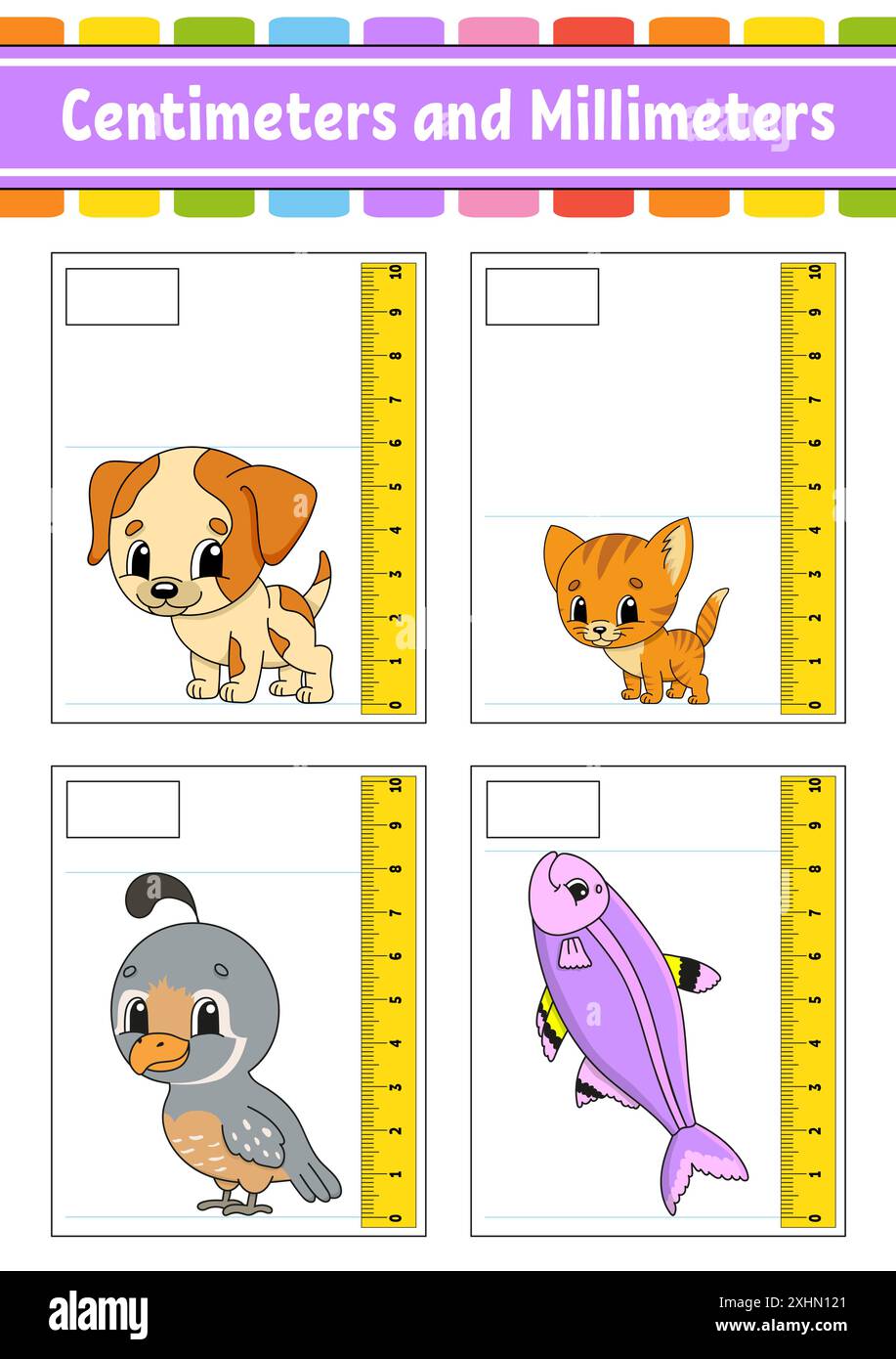 Measuring length in centimeter and millimeter. Education developing ...