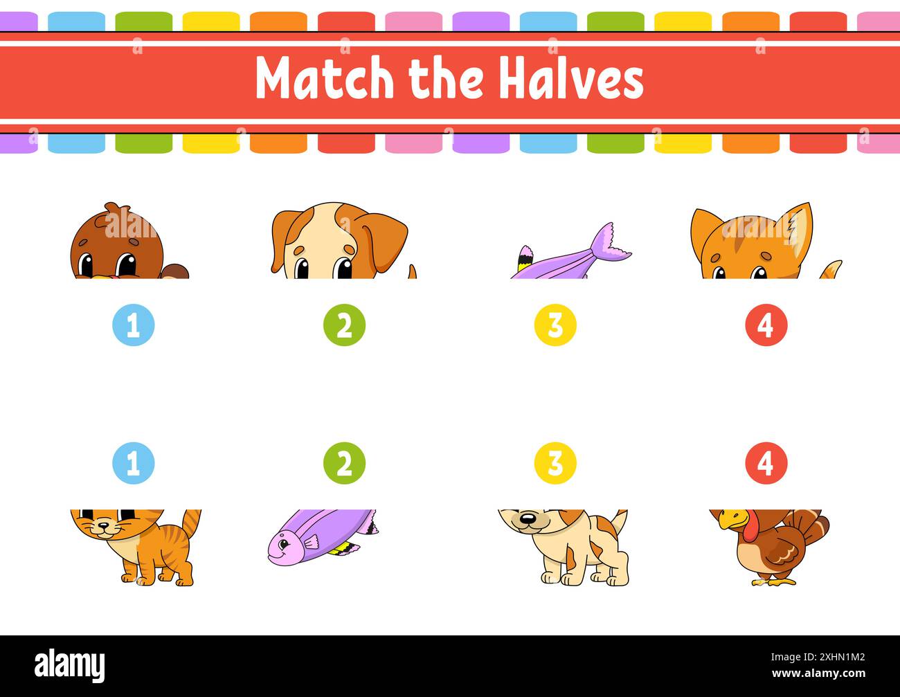 Match the halves. Education developing worksheet. Animal theme ...