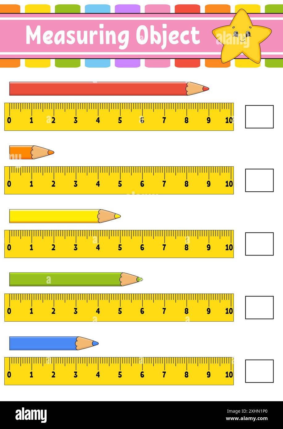 Measuring object with ruler. Education developing worksheet. Game for ...