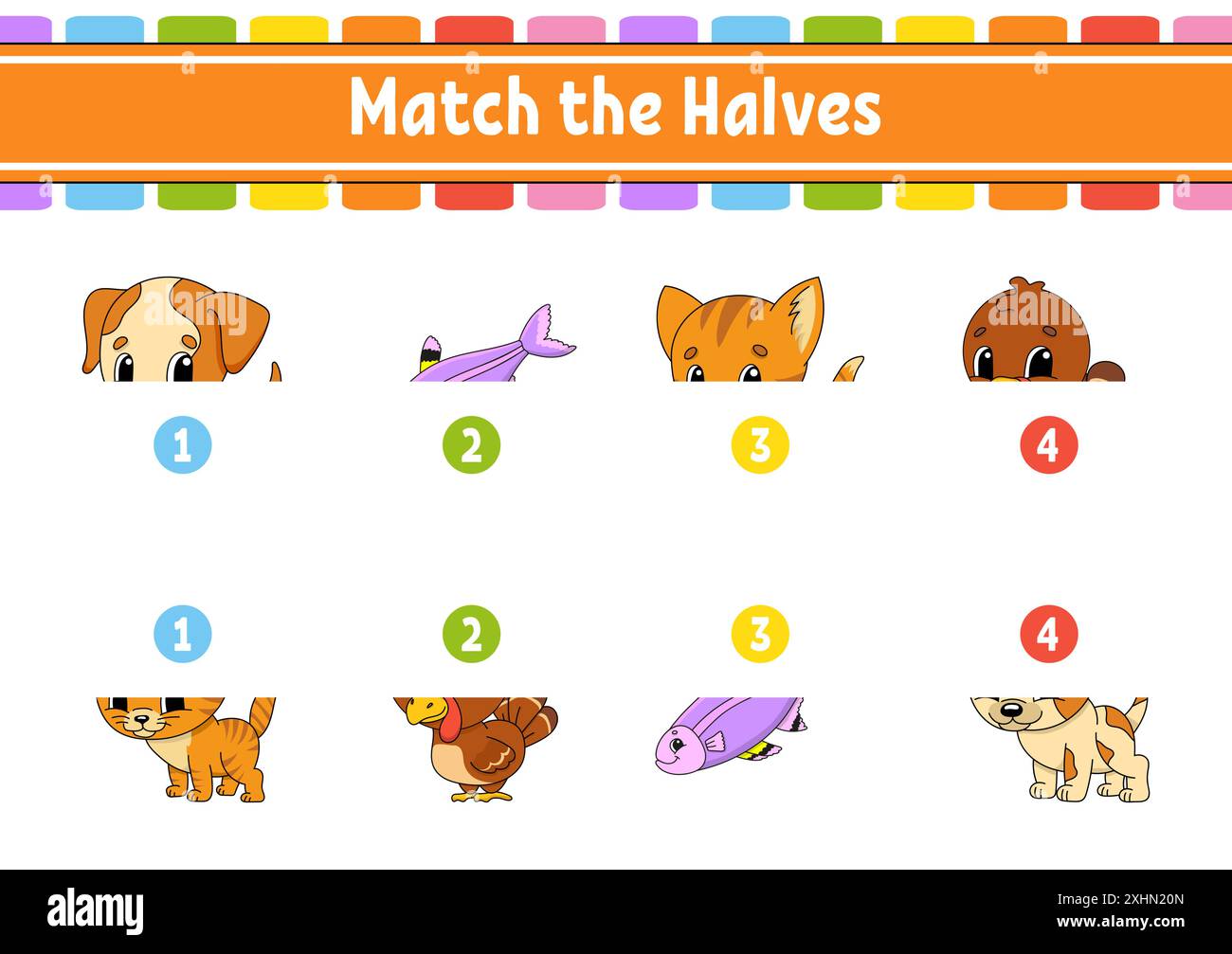 Match the halves. Education developing worksheet. Animal theme ...