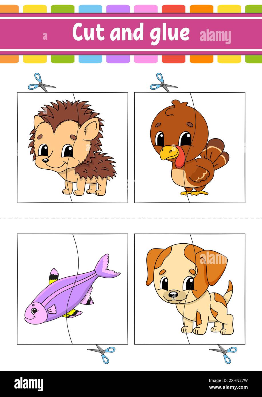 Cut and play. Paper game with glue. Flash cards. Education worksheet ...