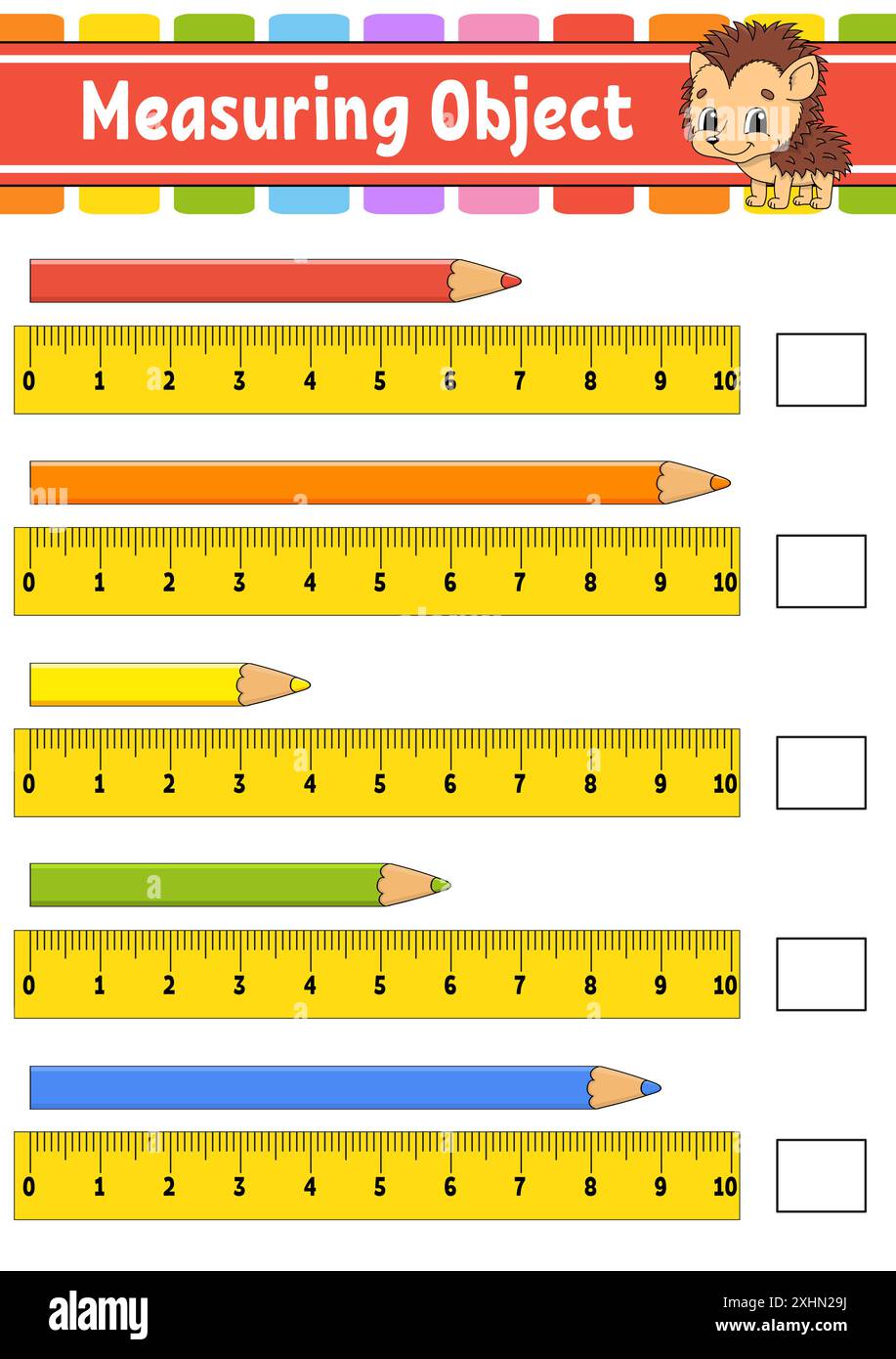 Measuring object with ruler. Education developing worksheet. Game for ...