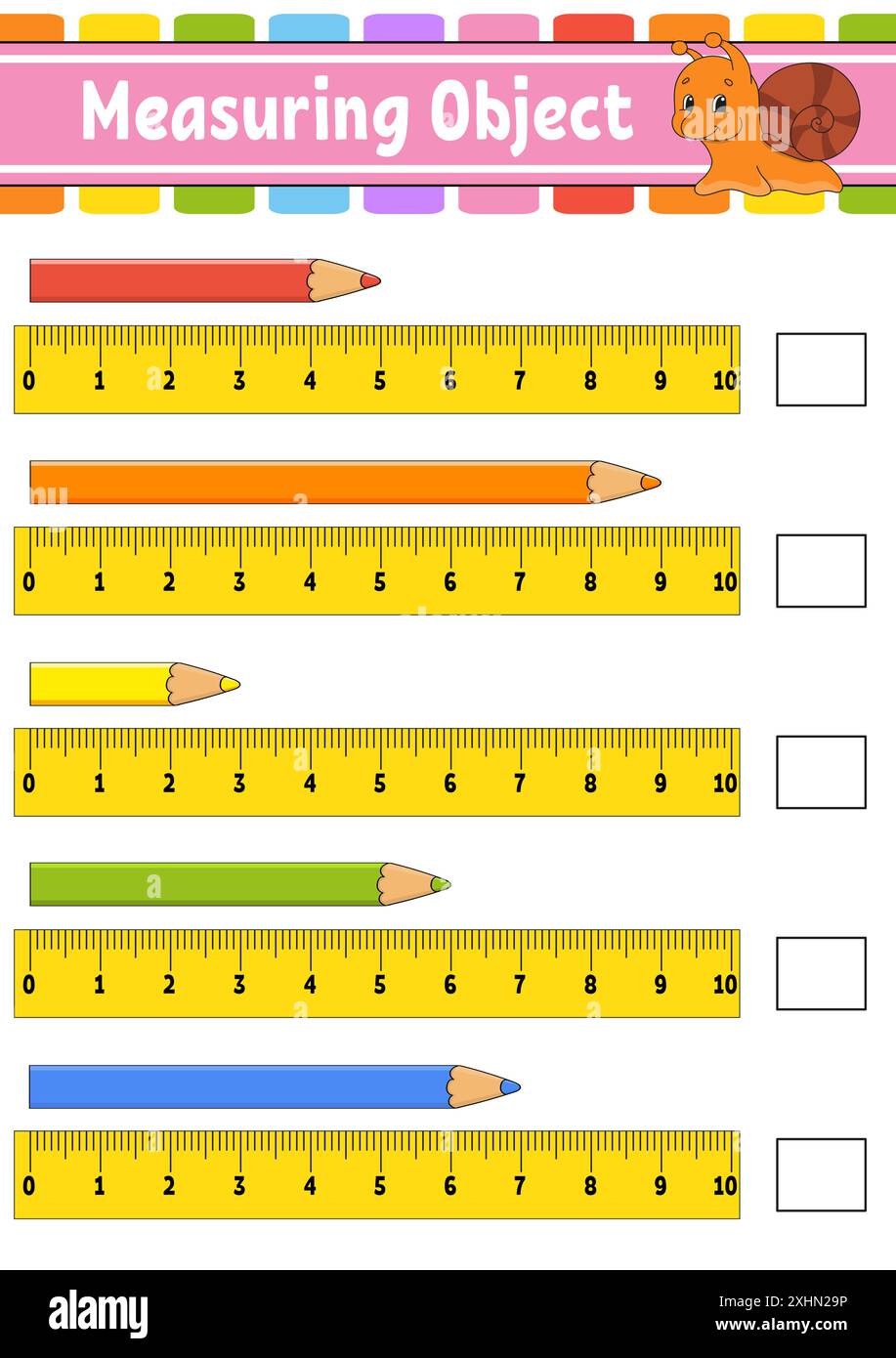 Measuring object with ruler. Education developing worksheet. Game for ...