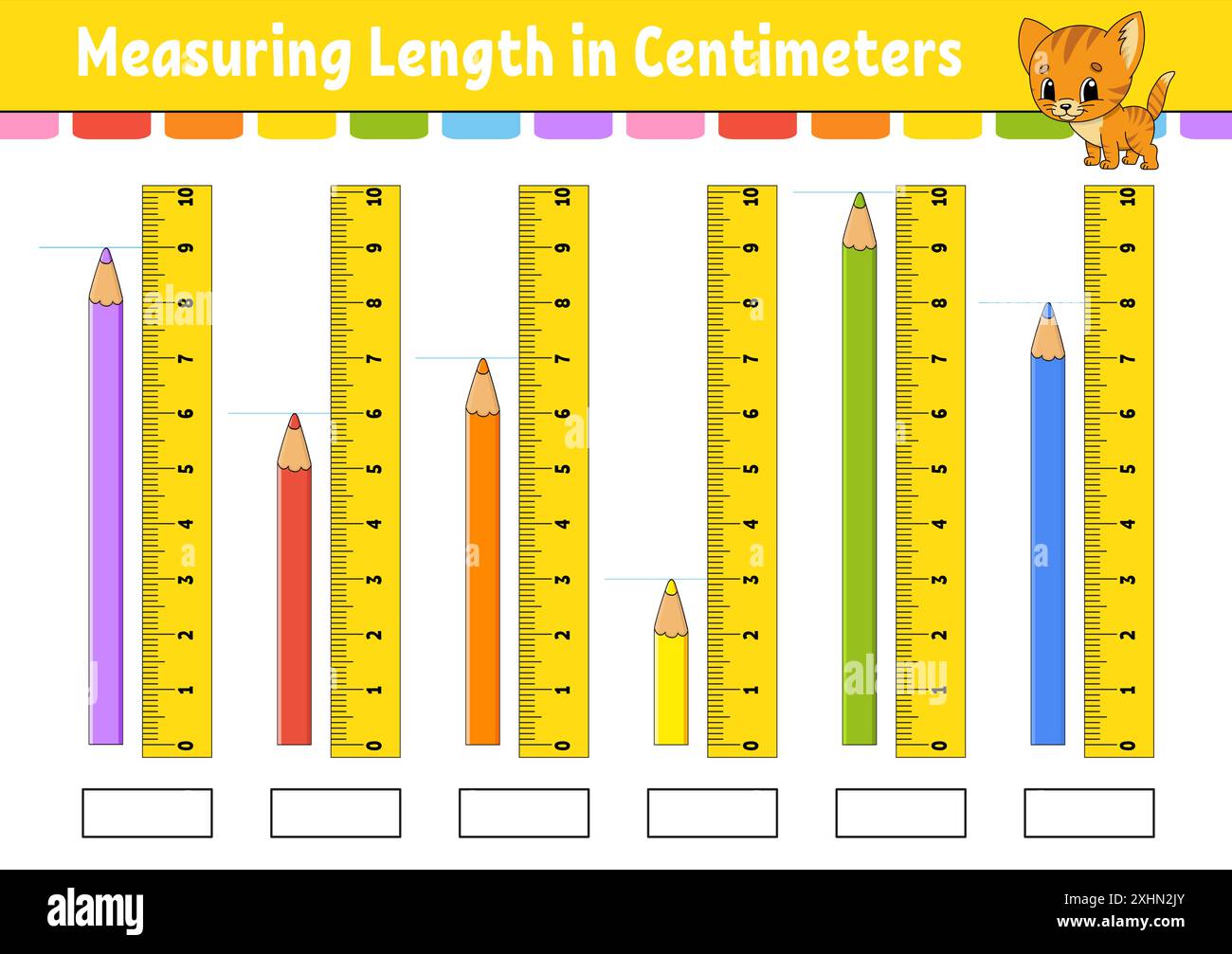 Measuring length in centimeter with ruler. Education developing ...