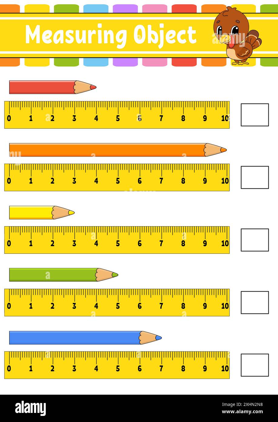 Measuring object with ruler. Education developing worksheet. Game for ...