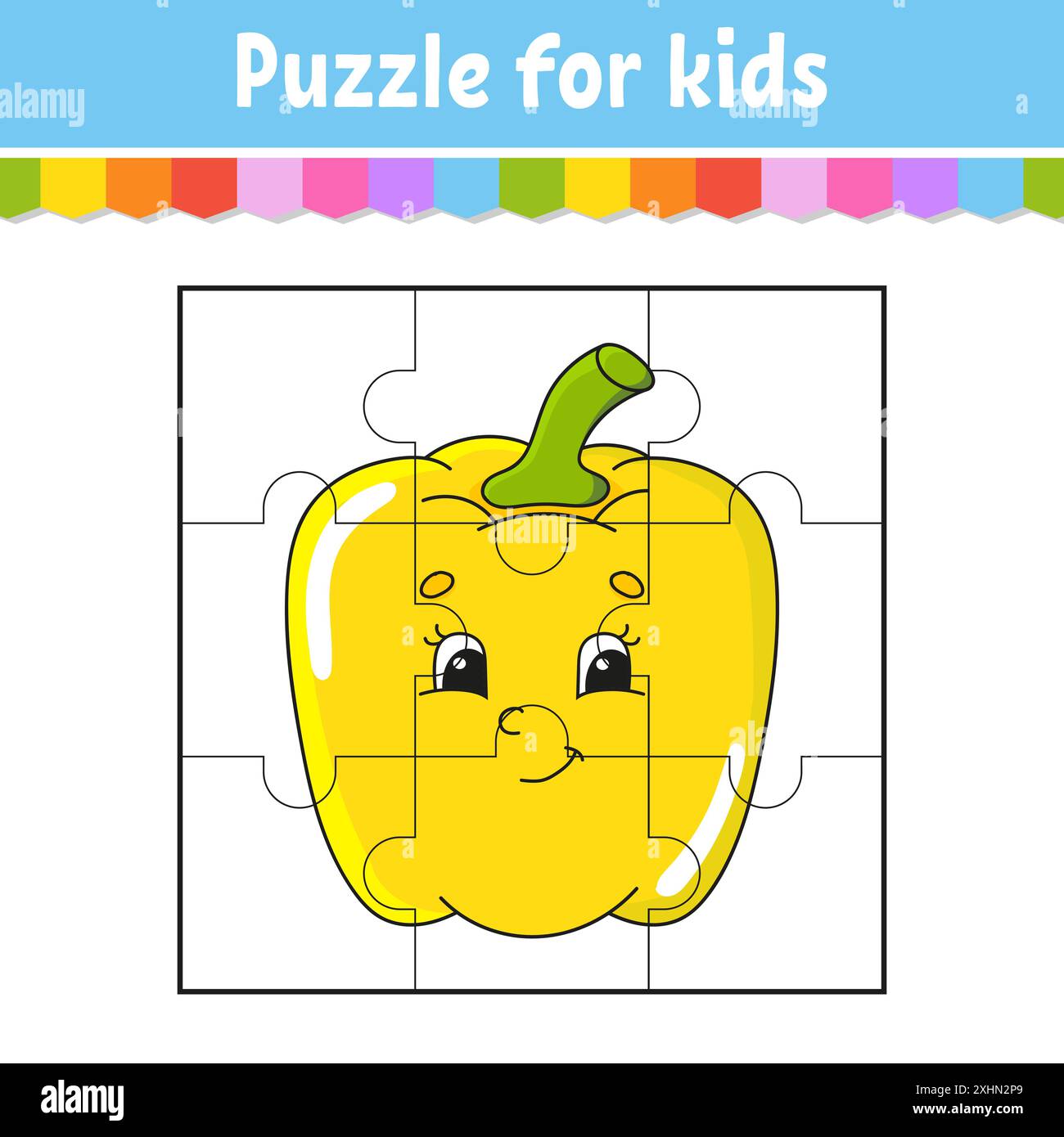 Puzzle game for kids. Vegetable pepper. Jigsaw pieces. Color worksheet ...