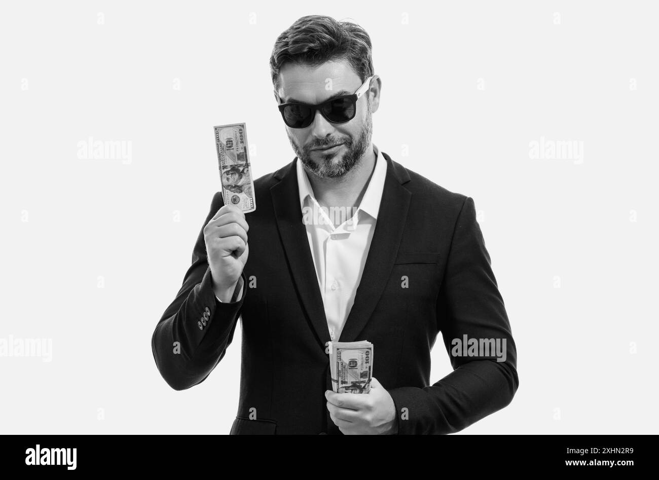 Business man with money banknotes. Male entrepreneur with dollar bills ...