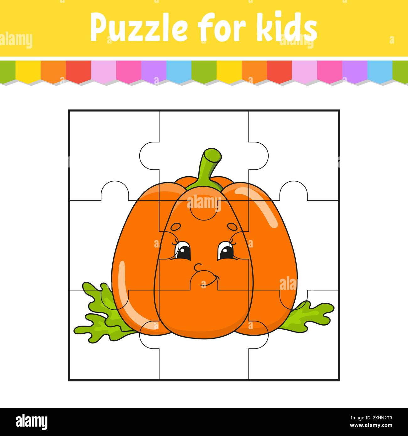 Puzzle game for kids. Jigsaw pieces. Vegetable pumpkin. Color worksheet ...