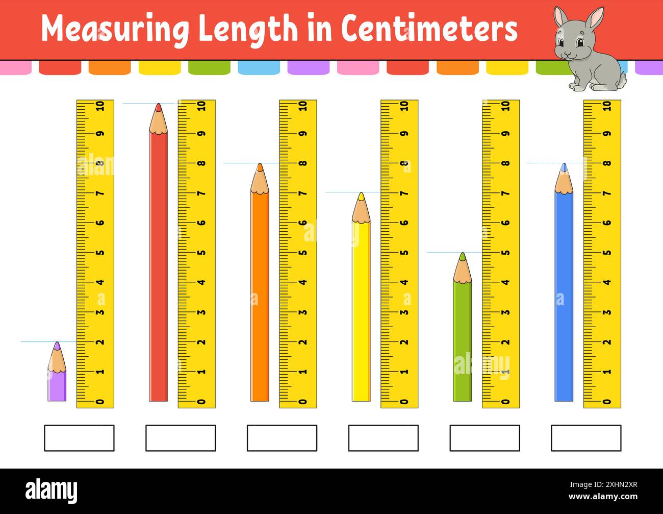 Measuring length in centimeter with ruler. Education developing ...