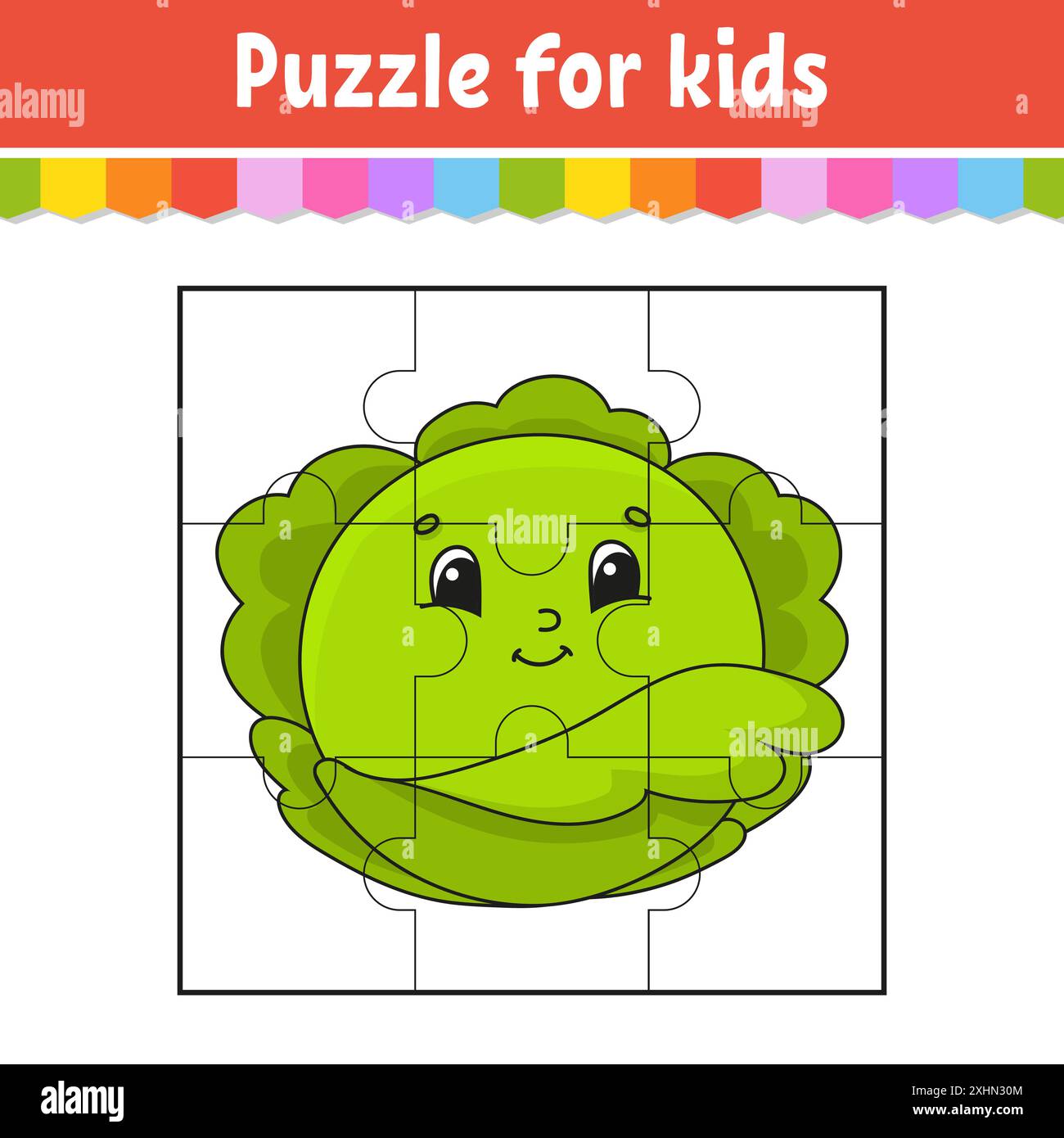 Puzzle game for kids. Jigsaw pieces. Vegetable cabbage. Color worksheet ...