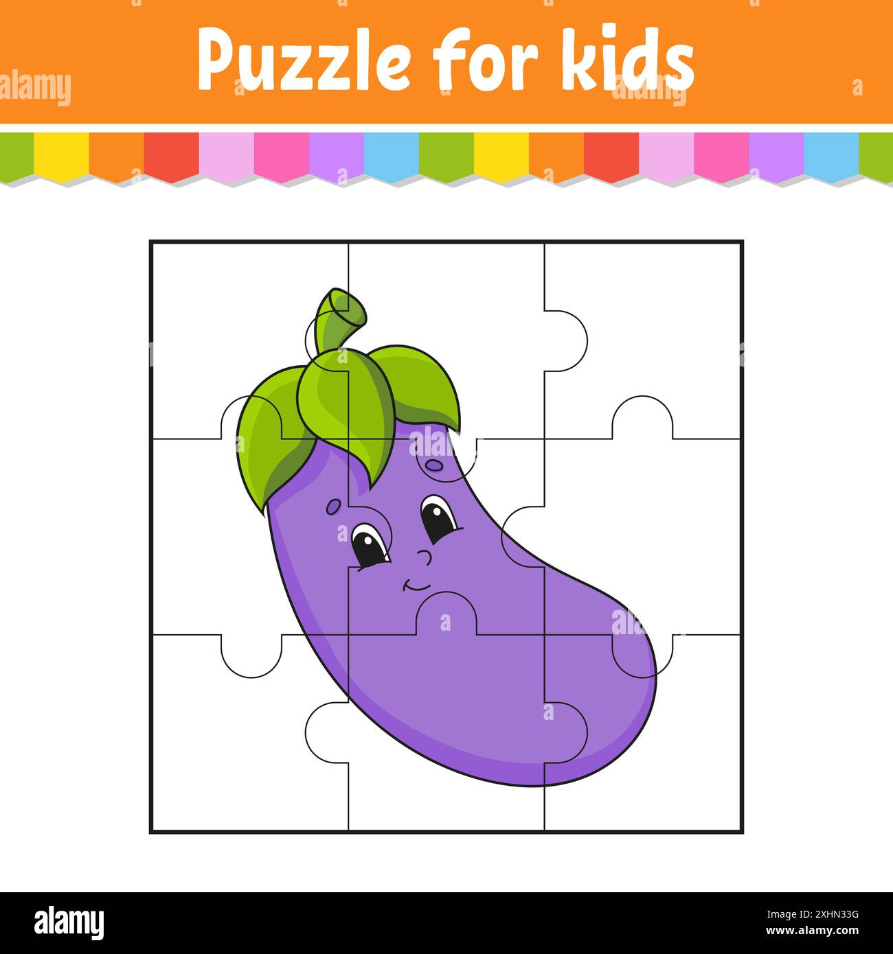 Puzzle game for kids. Vegetable eggplant. Jigsaw pieces. Color ...