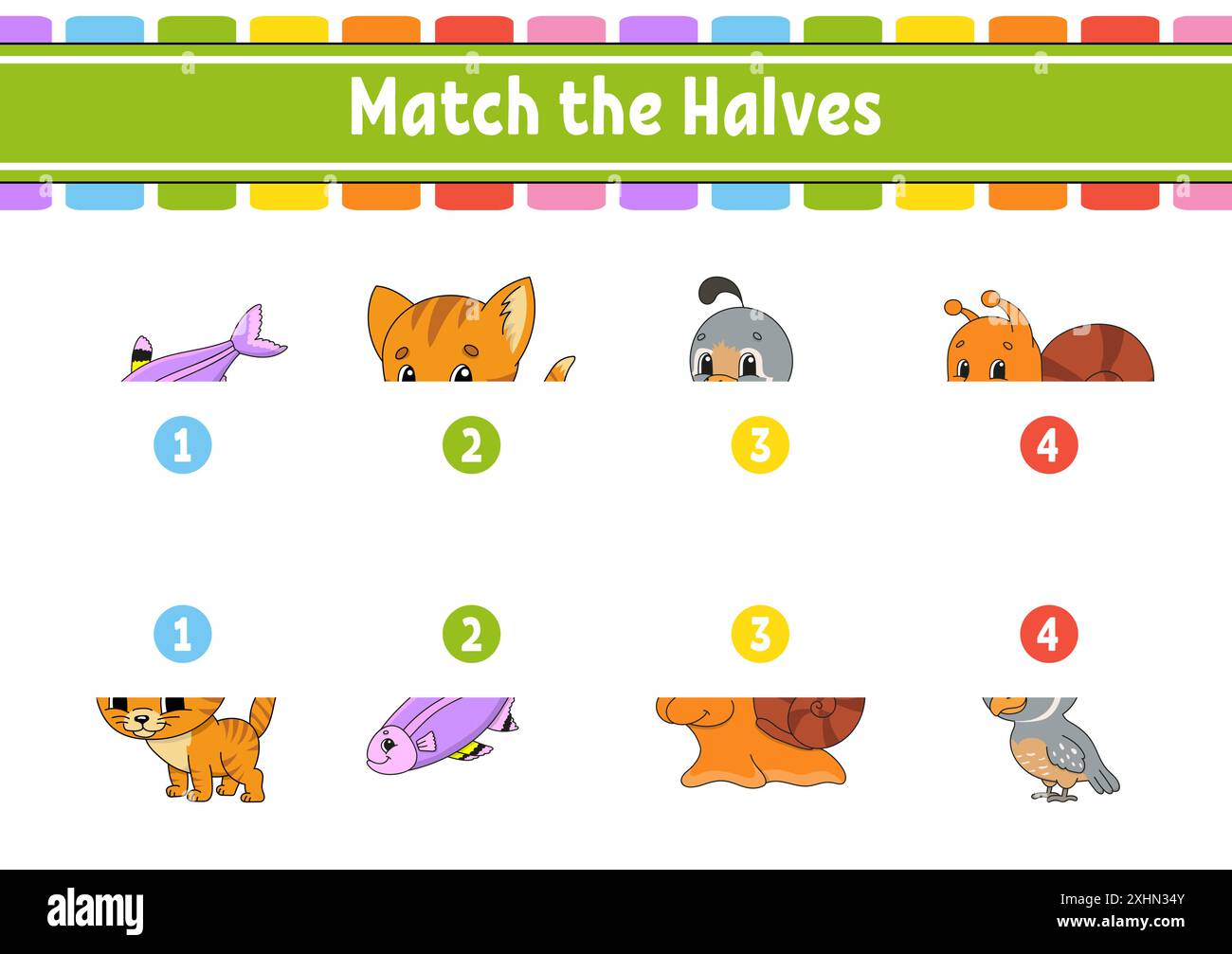 Match the halves. Education developing worksheet. Animal theme ...