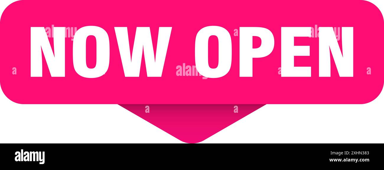 now open sticker. now open sign on transparent background. rectangular ...