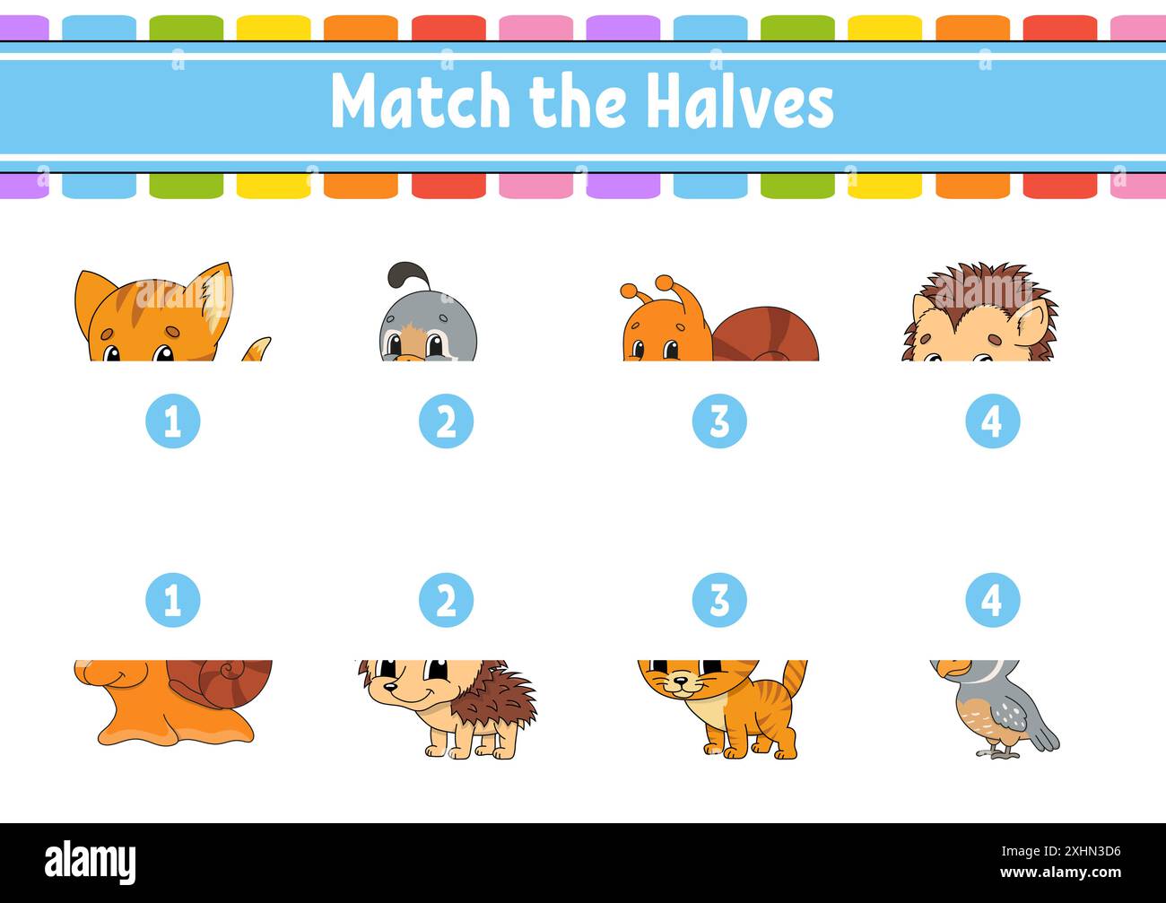 Match the halves. Education developing worksheet. Animal theme ...