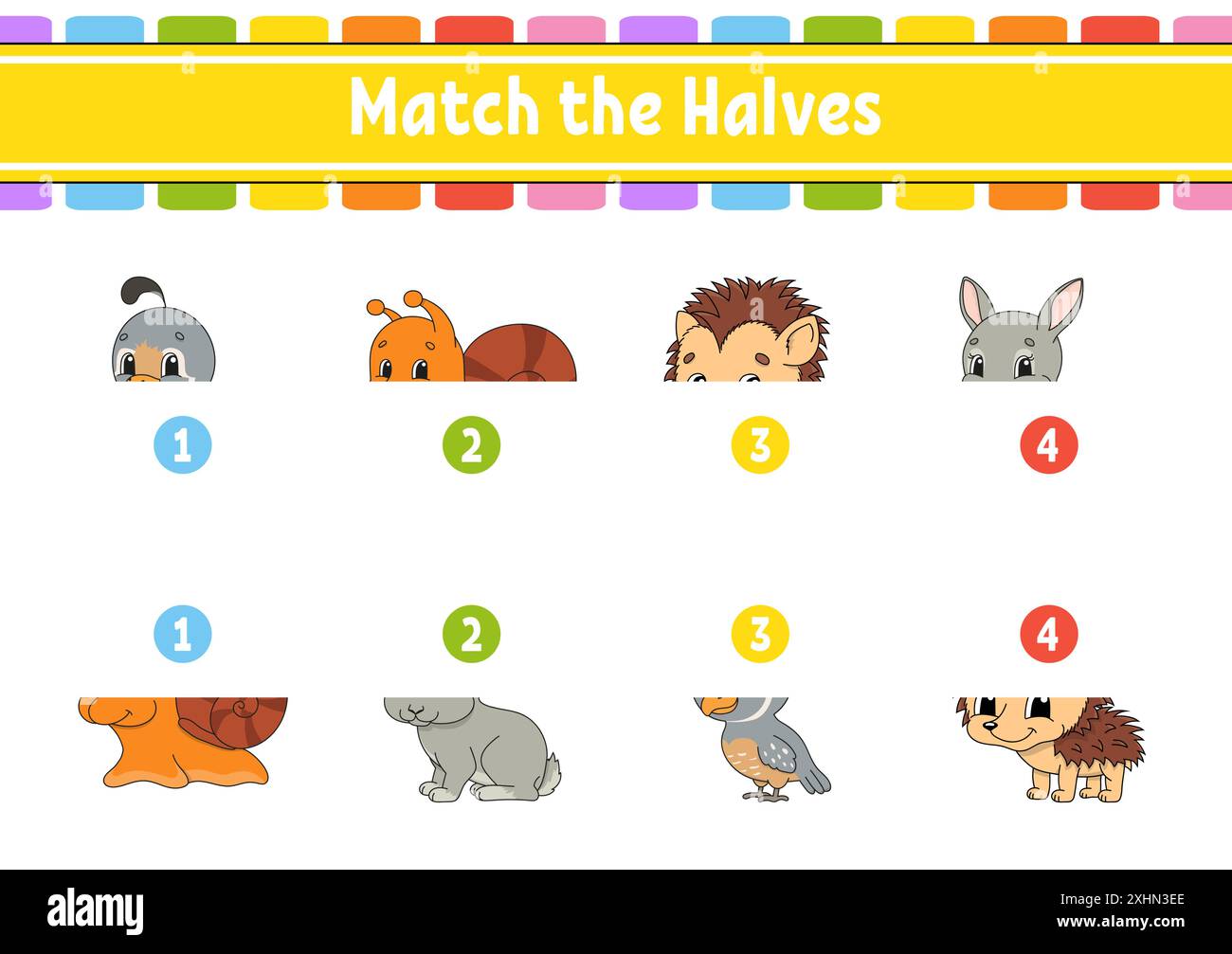 Match the halves. Education developing worksheet. Animal theme ...