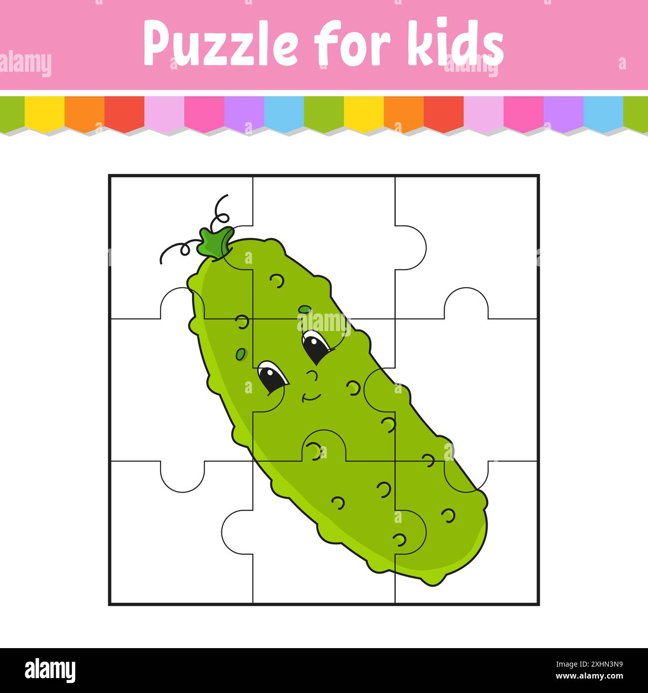 Puzzle game for kids. Vegetable cucumber. Jigsaw pieces. Color ...