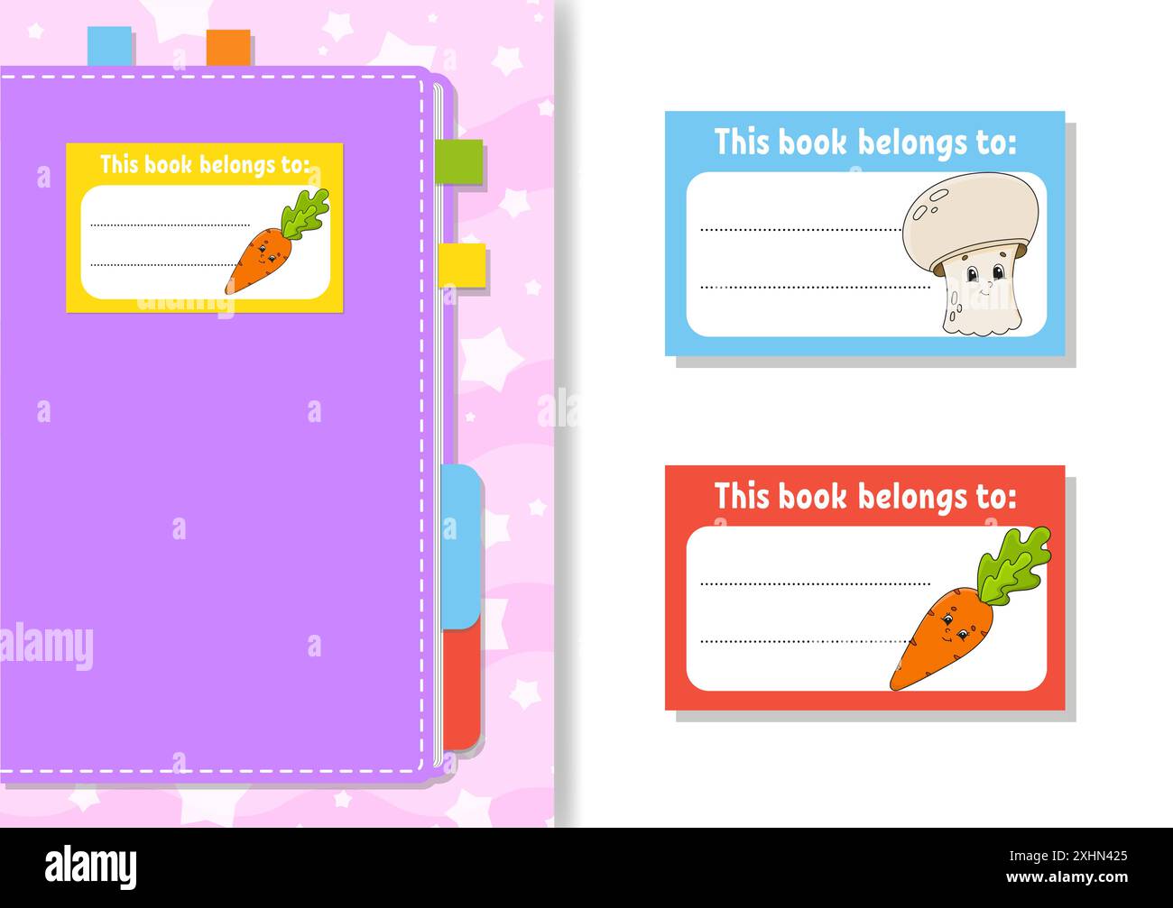 Book label stickers for kids. The rectangular shape. Cartoon character ...
