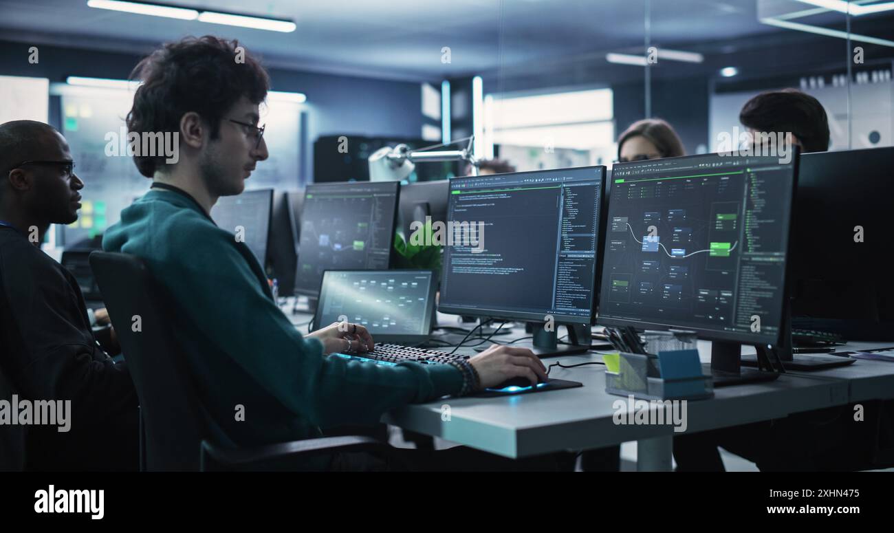 Team of Talented Young Professionals Working in a Technological ...